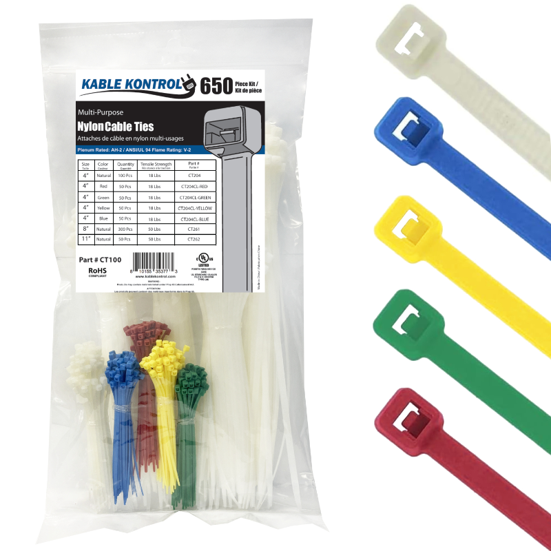 Assorted Zip Tie Kit - 650 Pcs